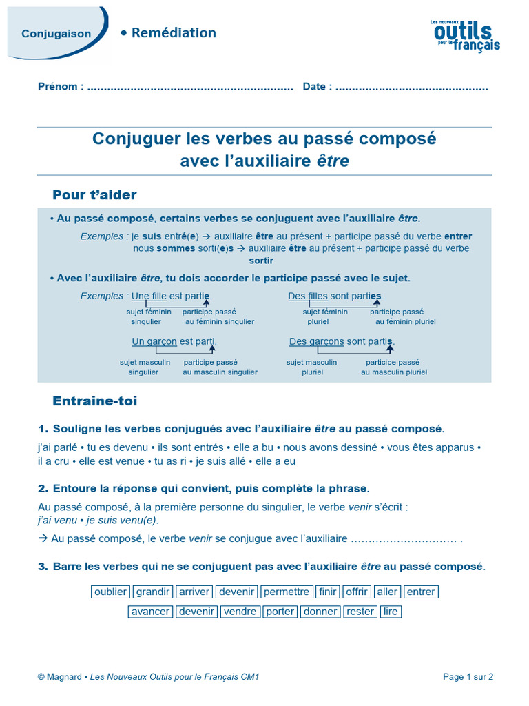 Conjugaison au passé composé avec être | PDF | Nombre grammatical | Verbe