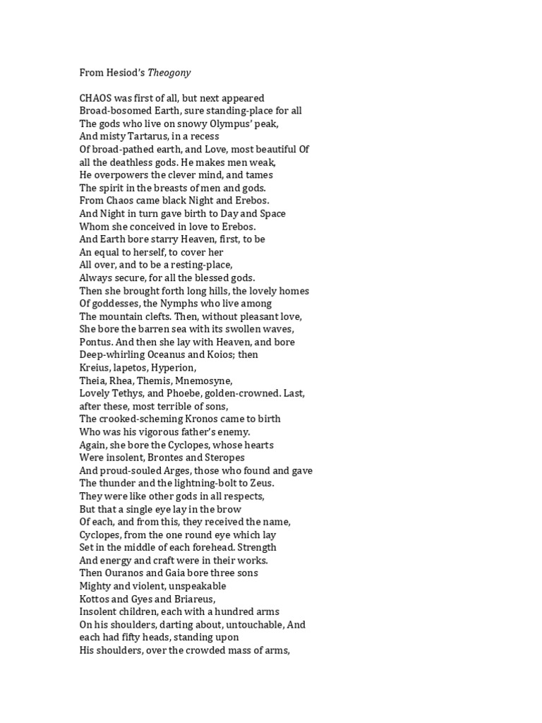 Hesiod. From Theogony | PDF | Greek Deities | Ancient Greek Religion