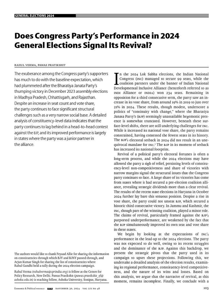 Congress Party's 2024 Election Analysis | PDF | Indian National ...