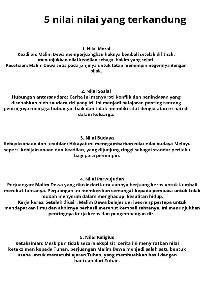 5 Nilai Moral dan Sosial dalam Hikayat Malim Dewa | PDF