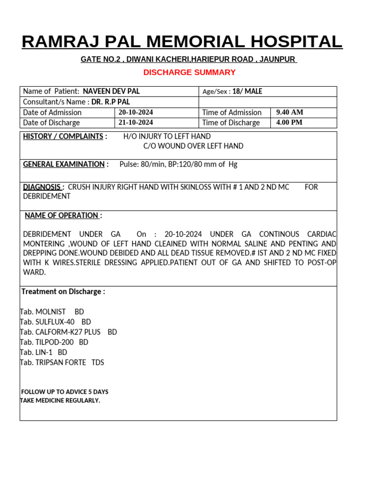 Standard Discharge Card | PDF