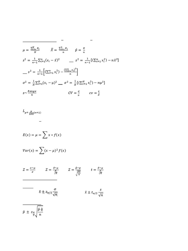 Statistical Formula Reference Guide | PDF | Applied Statistics ...
