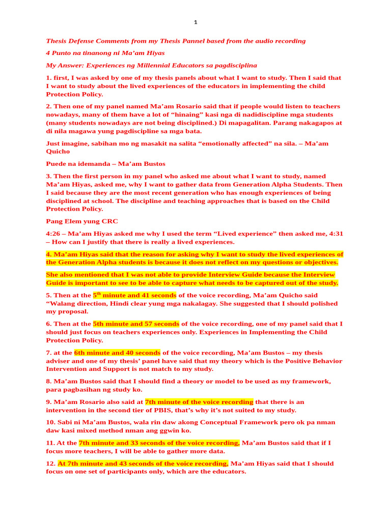 THESIS DEFENSE COMMENTS | PDF