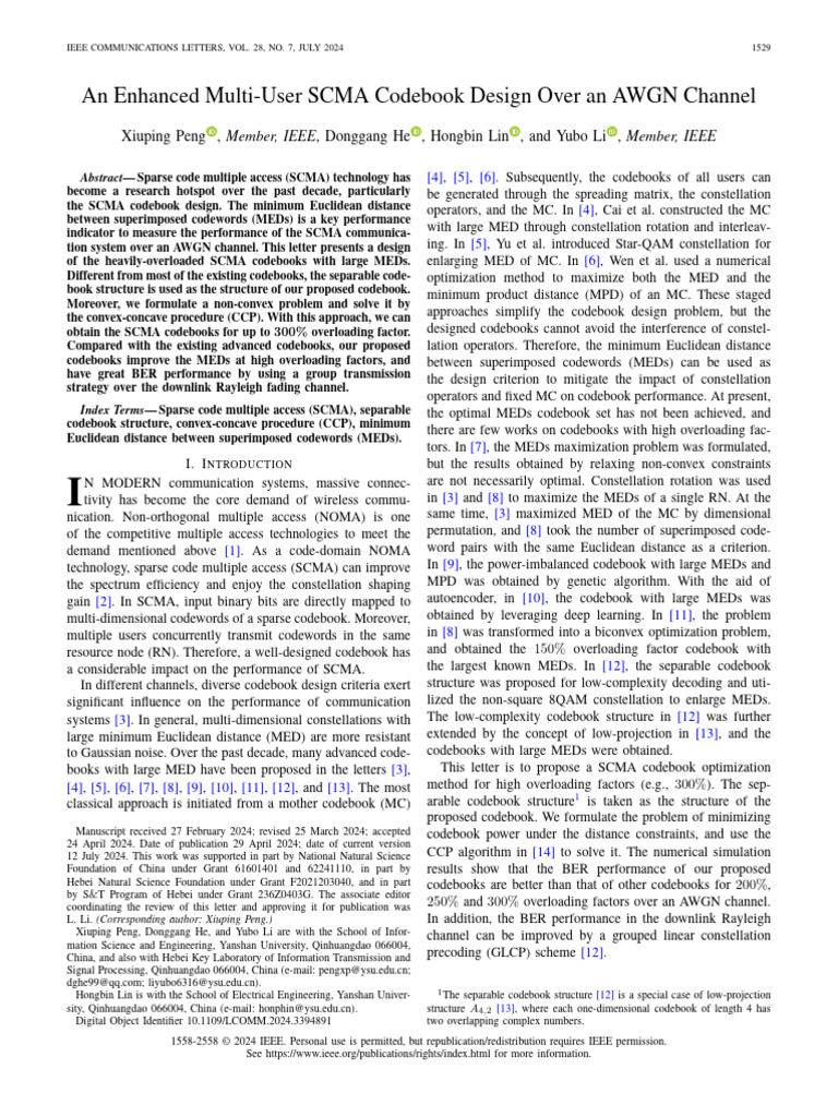 An Enhanced Multi-User SCMA Codebook Design Over An AWGN Channel | PDF | Matrix (Mathematics ...