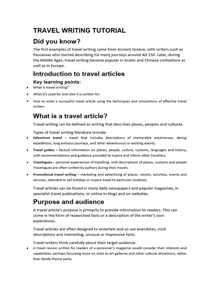 Travel Writing Turorial | PDF | Travel Literature