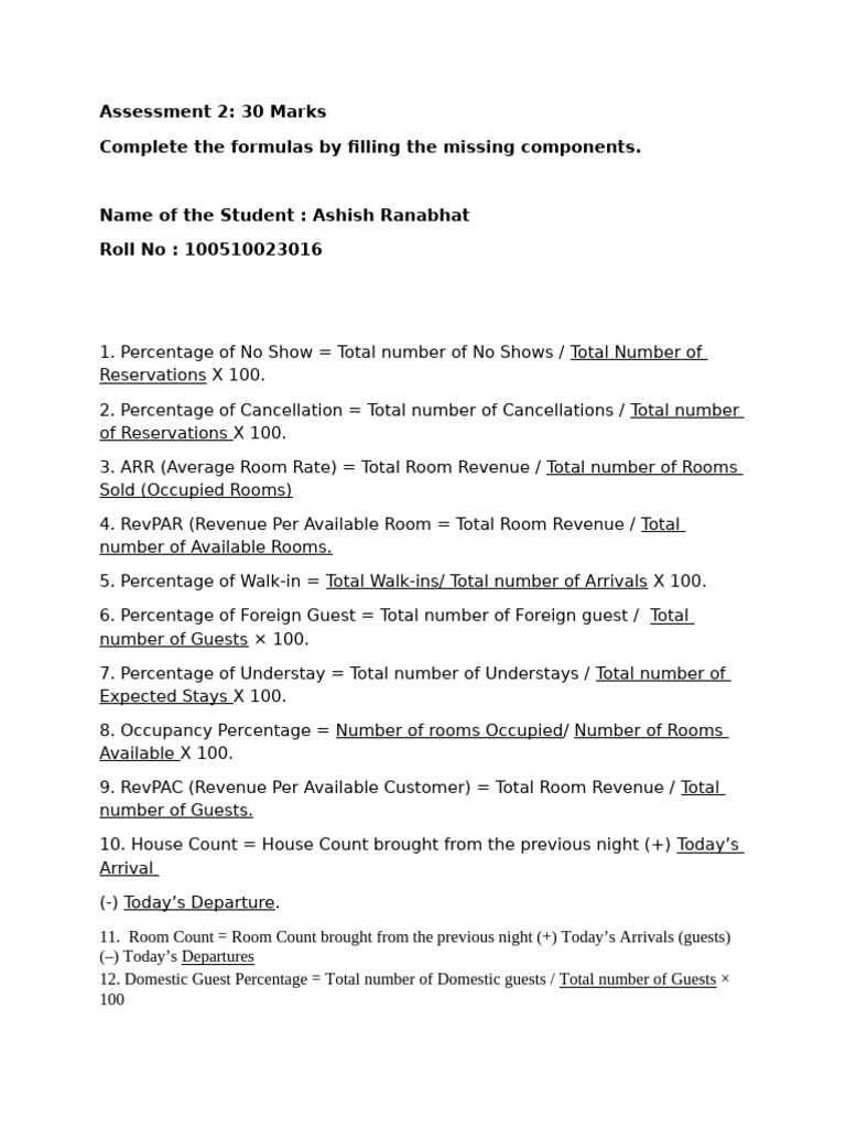 Front Office Formulas Assessment 2. | PDF