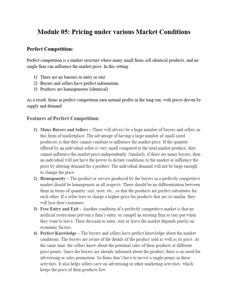 Module 5-Pricing Under Various Market Conditions | PDF | Perfect ...