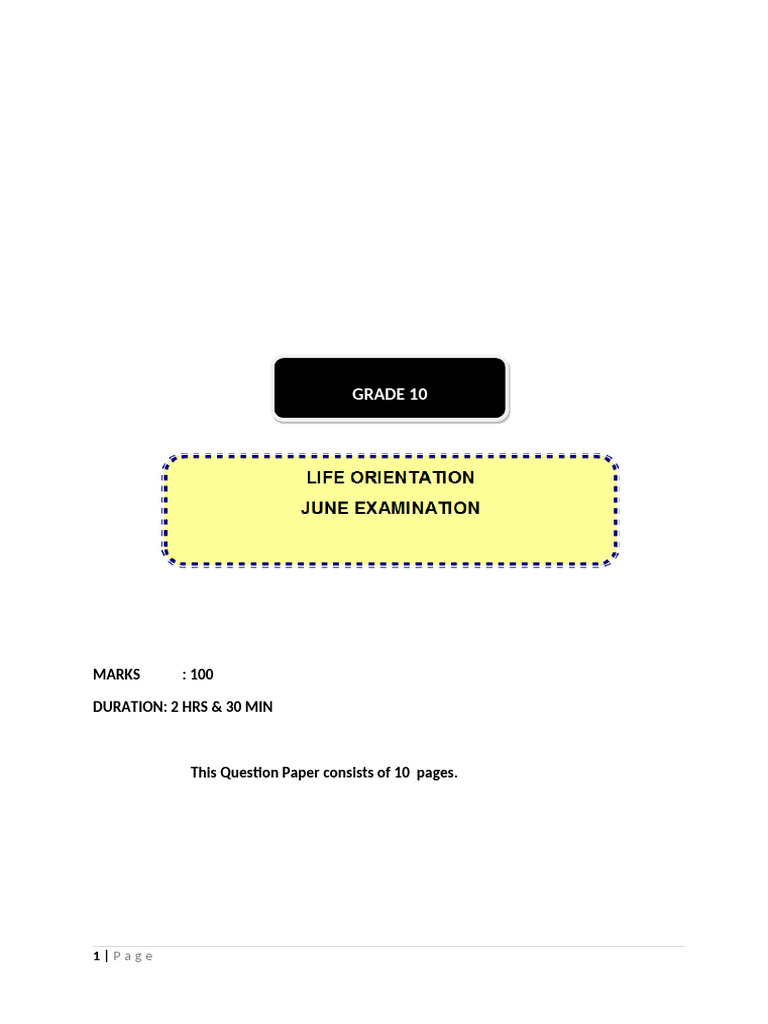 Grade 10 Life Orientation Mid-Year Exam 2025 | PDF | Gender | Gender ...