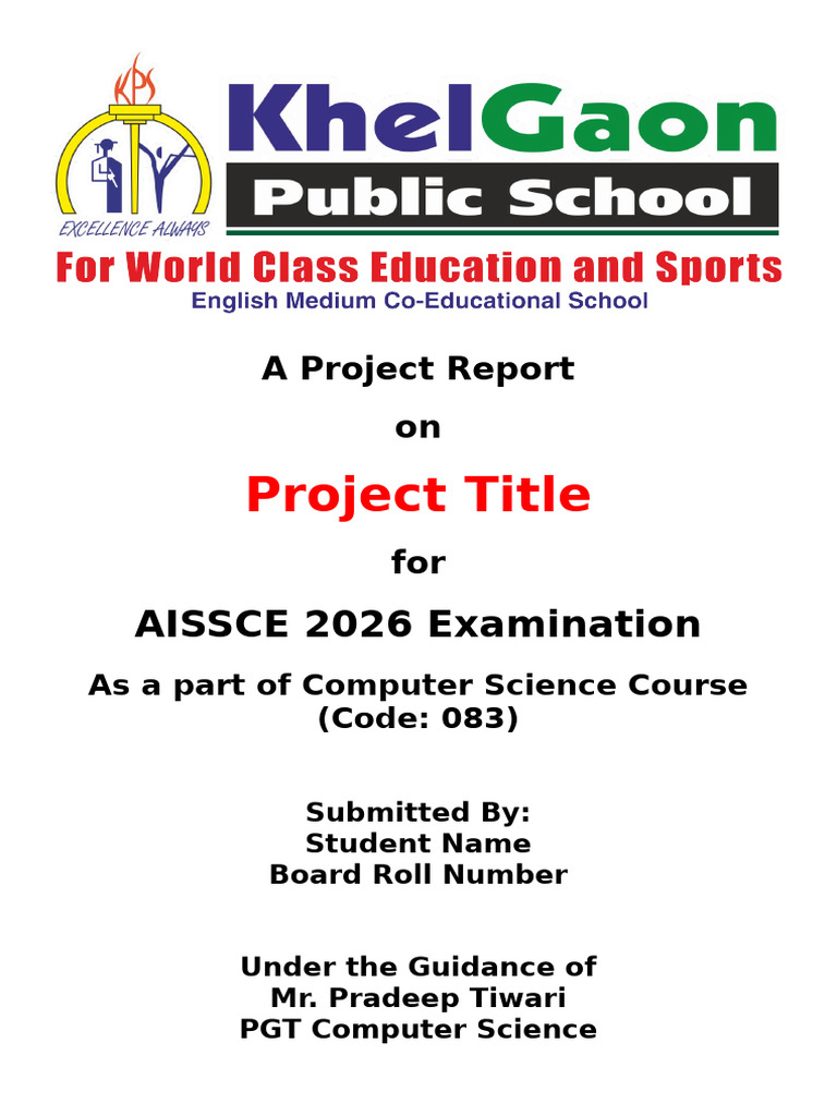 Format For The Cover Page For Computer Science Project | PDF