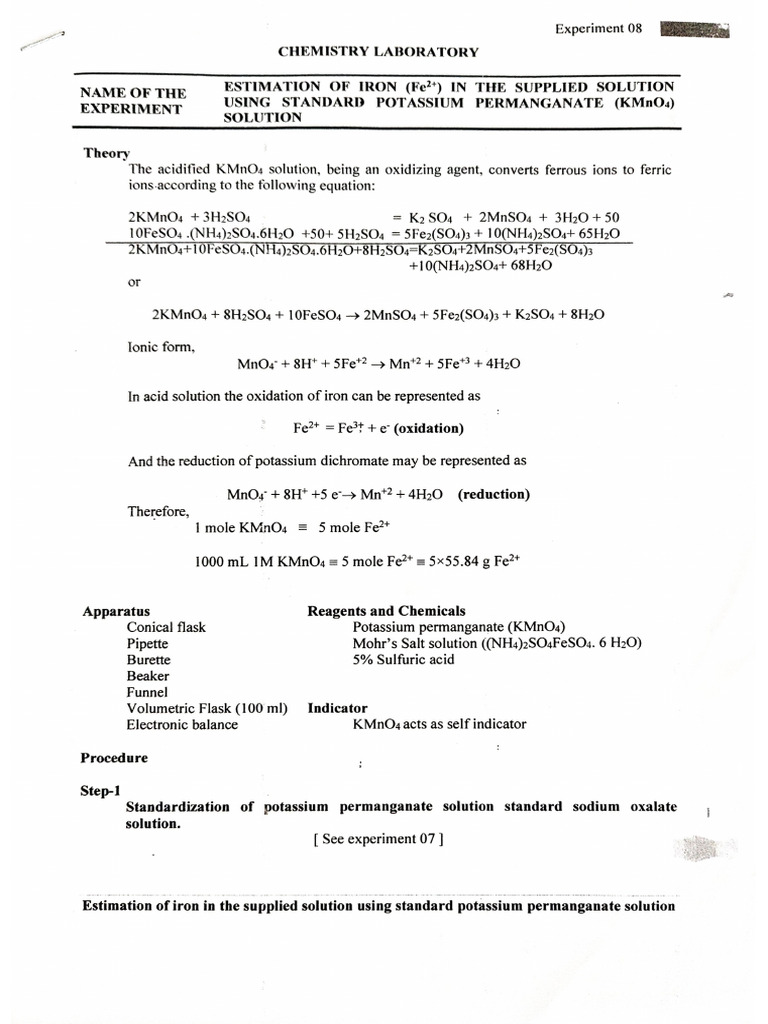 Chemistry Lab Experiment 8 | PDF