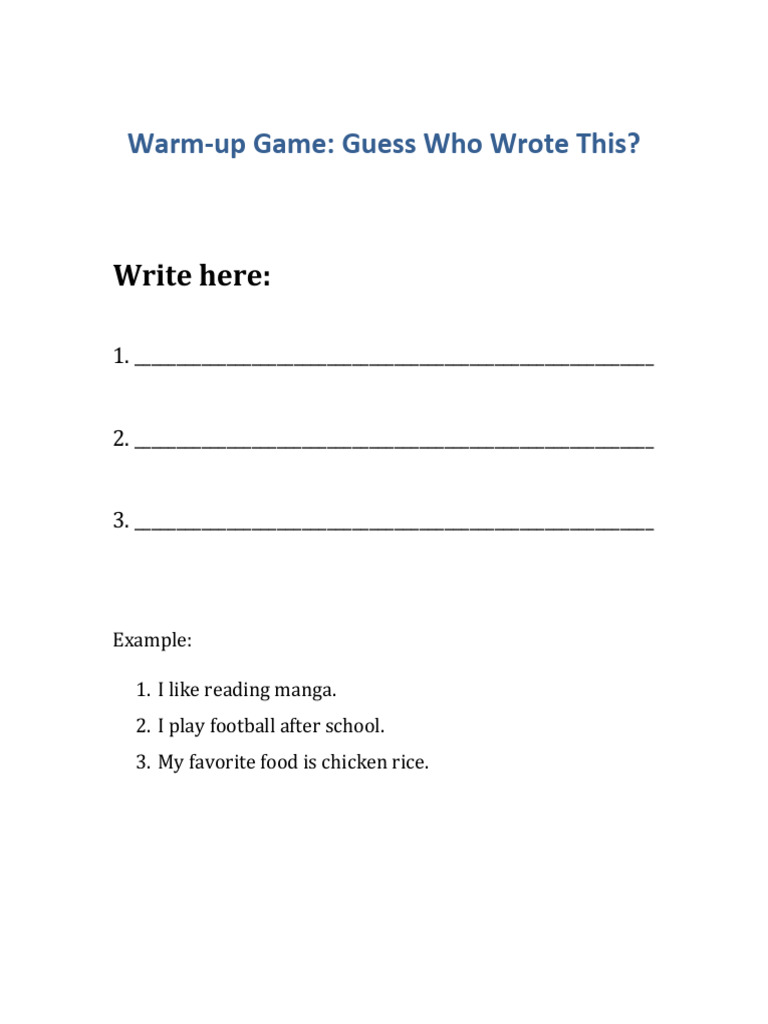 (Warm-Up Handout) Guess Who Wrote This? | PDF