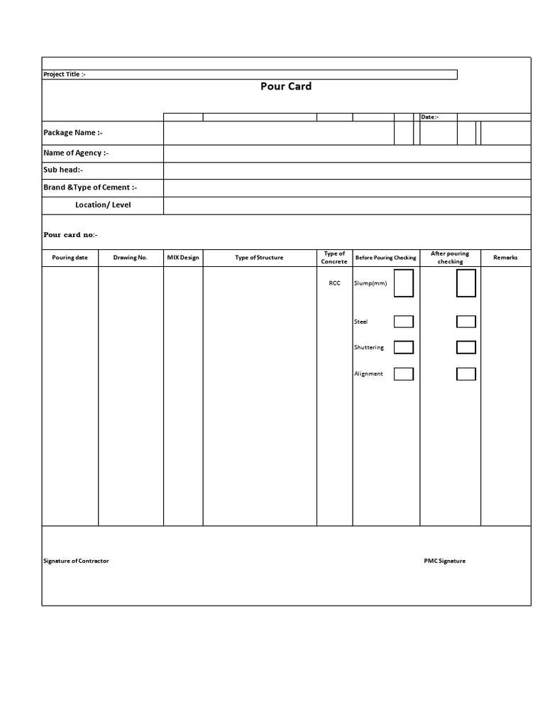 Concrete Pour Card Checklist | PDF