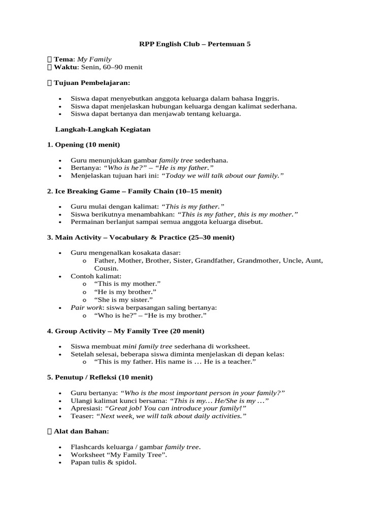 RPP Dan Worksheet Pertemuan 5 | PDF