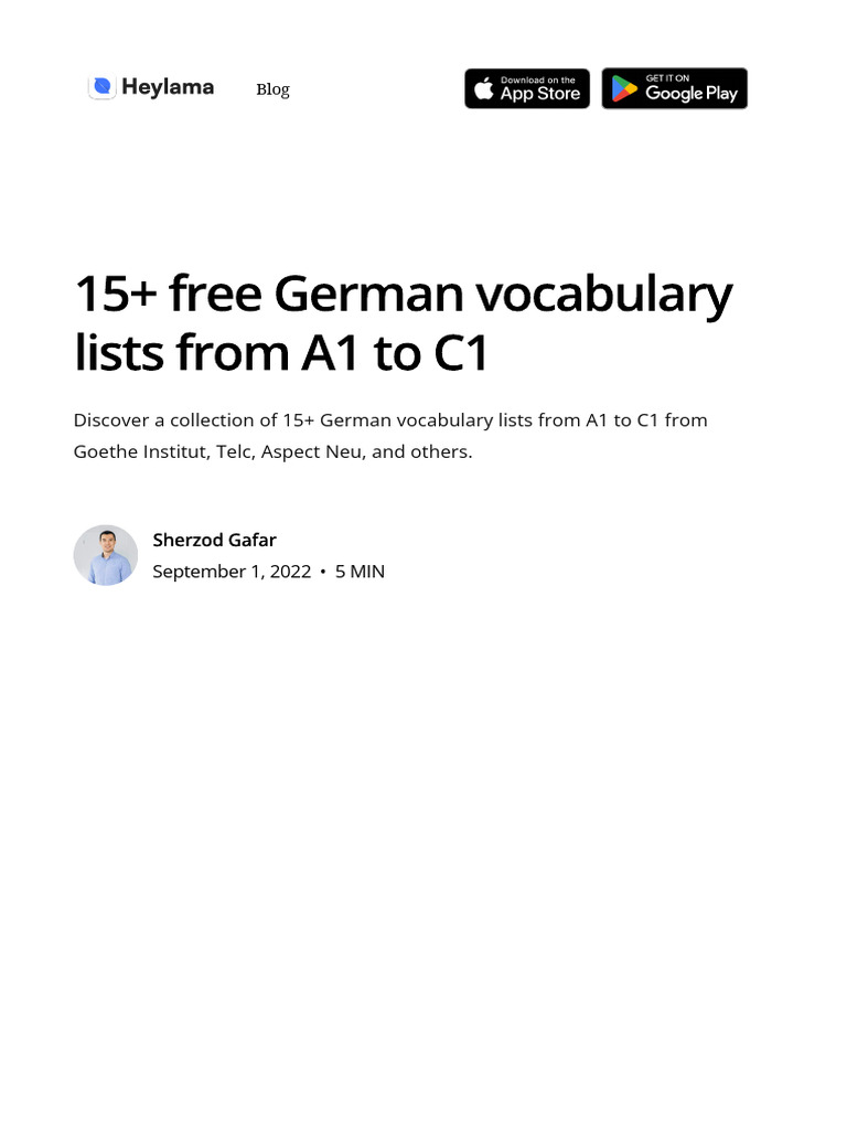 15+ Free German Vocabulary Lists From A1 To C1 | PDF | Human ...