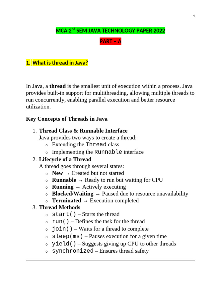 Mca 2nd Sem Java Technology Paper 2022 | PDF | Method (Computer Programming) | Spring Framework