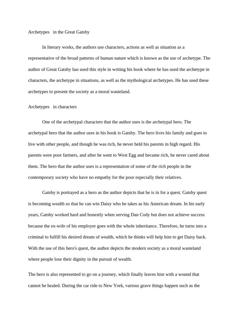 Archetypes in The Great Gatsby | PDF | The Great Gatsby | Hero
