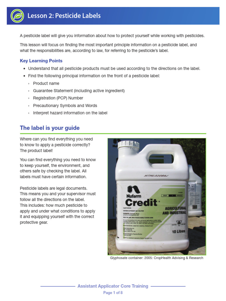 Lesson 2 - Pesticide Labels | PDF | Pesticide | Herbicide