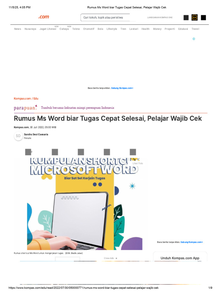 Rumus Shortcut MS Word untuk Pelajar | PDF
