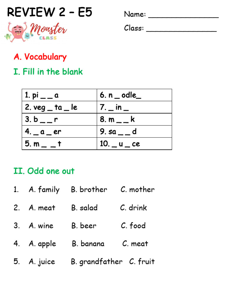 Grade 5 English Vocabulary Review | PDF