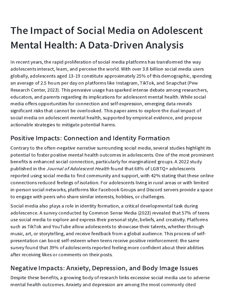 The Impact of Social Media On Adolescent Mental Health - A Data-Driven ...