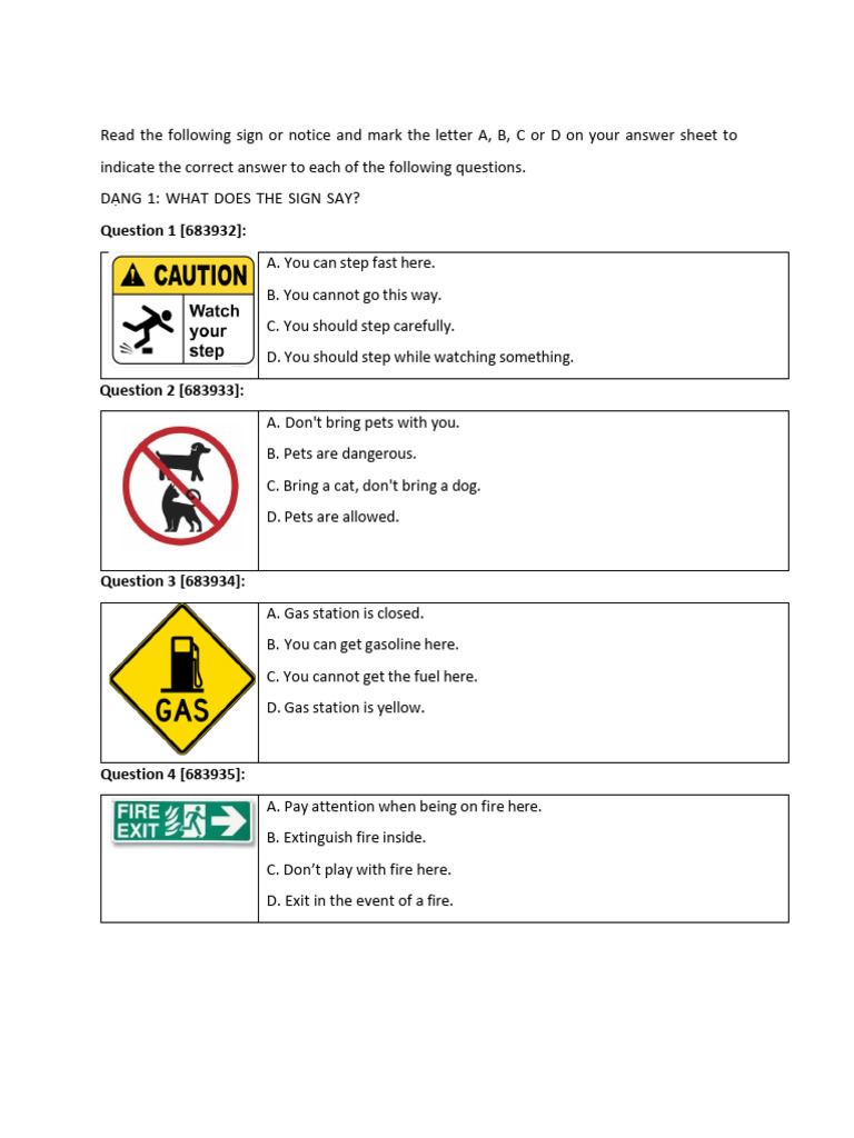 Sign Interpretation Practice Questions | PDF | Alcoholic Beverages ...
