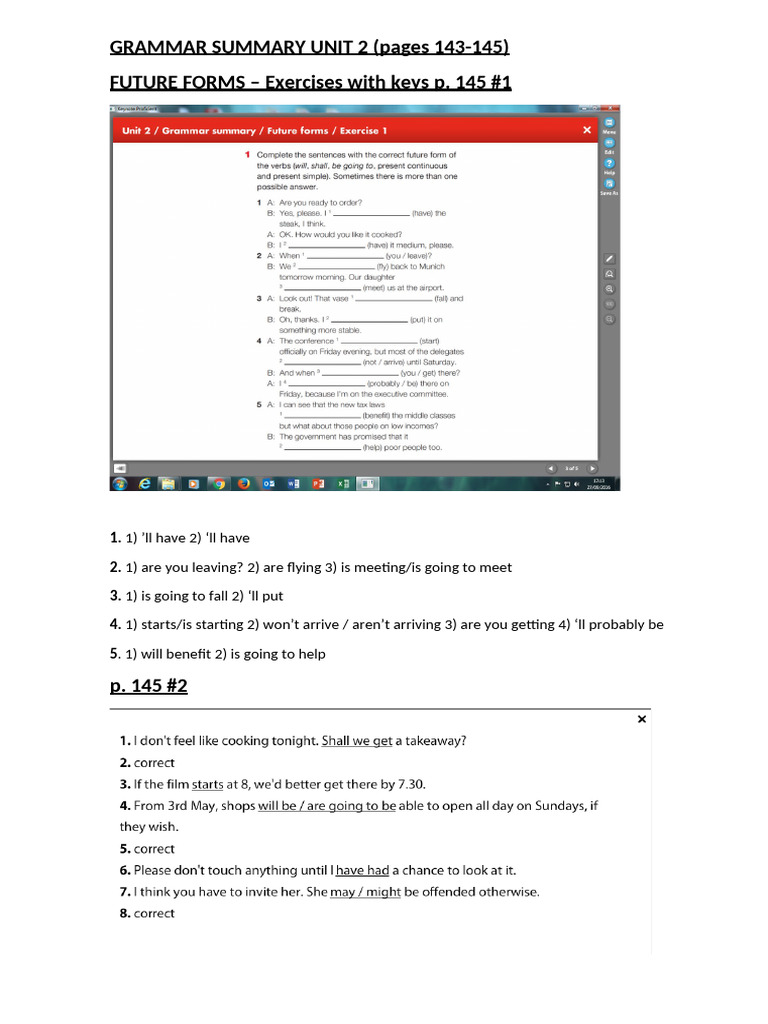 Grammar Summary Unit 2 - Future Forms - Exercises With Keys | PDF