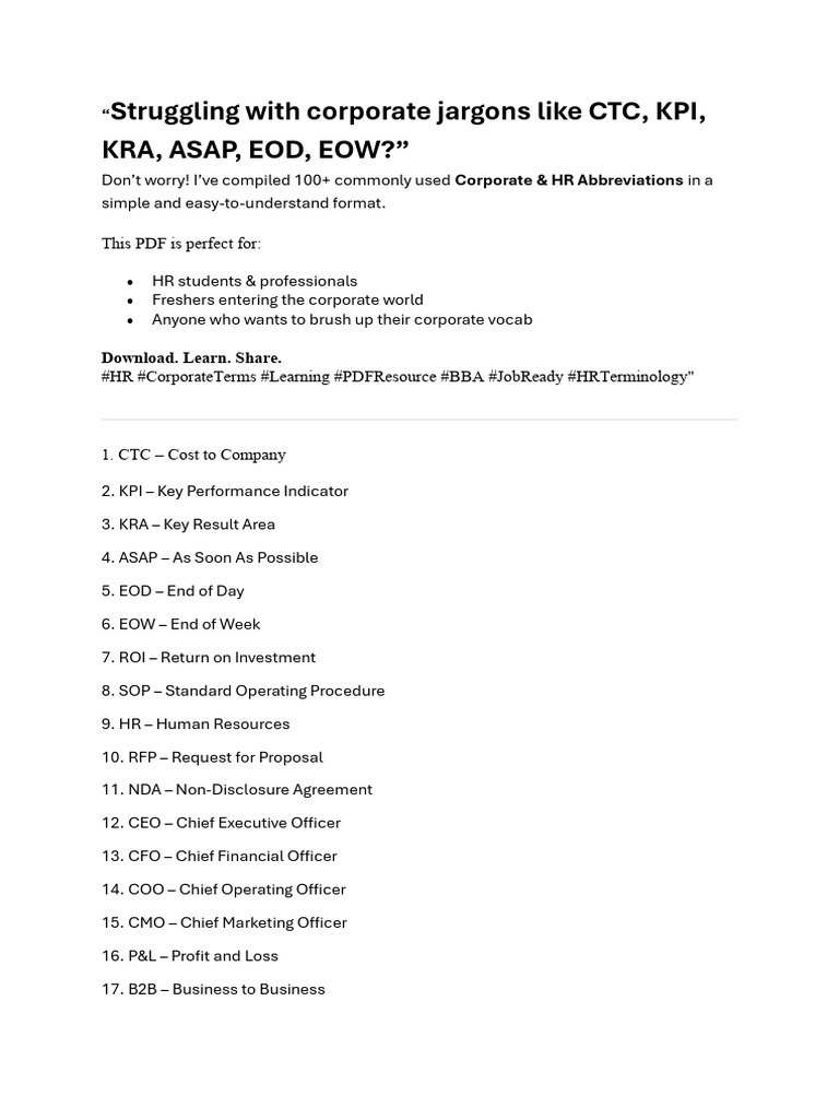 Corporate Jargons | PDF | Performance Indicator | Business Economics