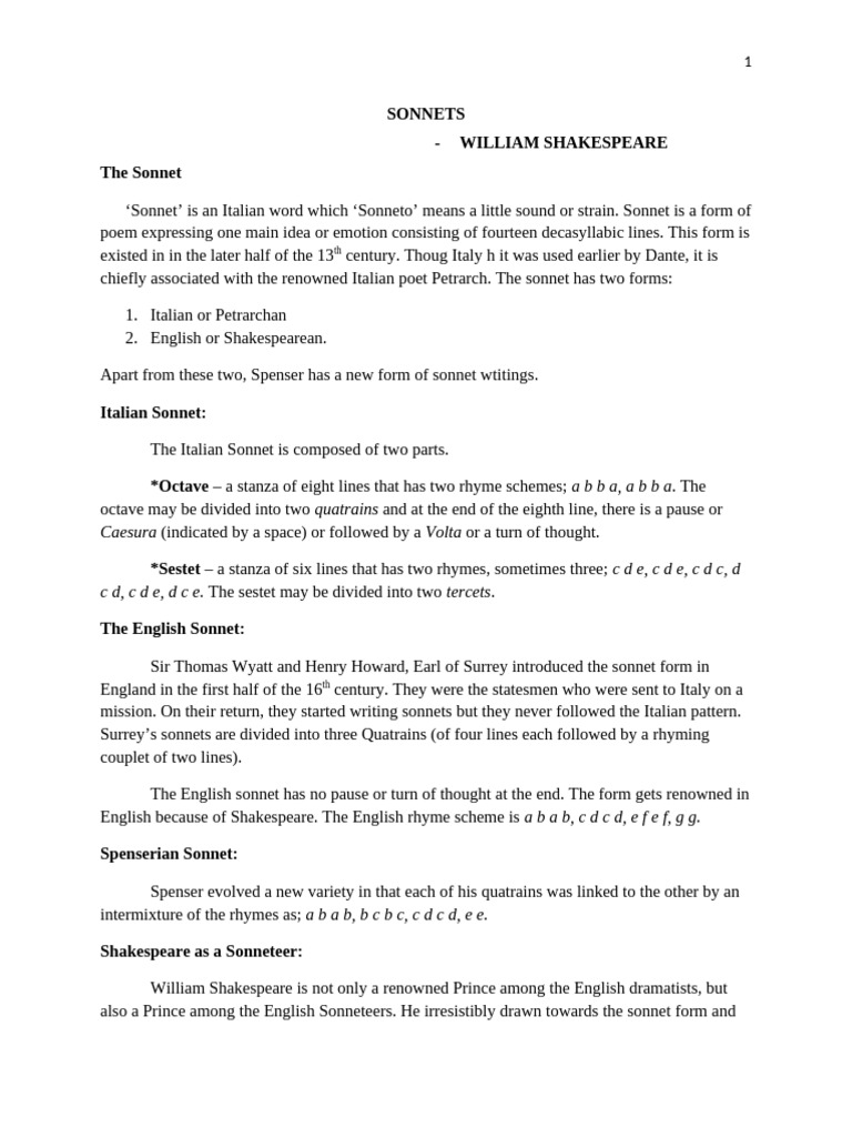Sonnets (18,30,33,73.... 154) | PDF | Shakespeare's Sonnets | Sonnets