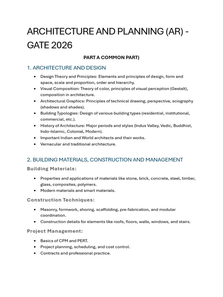 Gate Syllabus - Ar 2026 | PDF | Architectural Design | Architecture