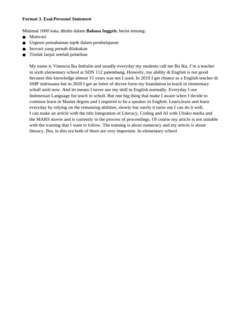 Format Lampiran Esai | PDF