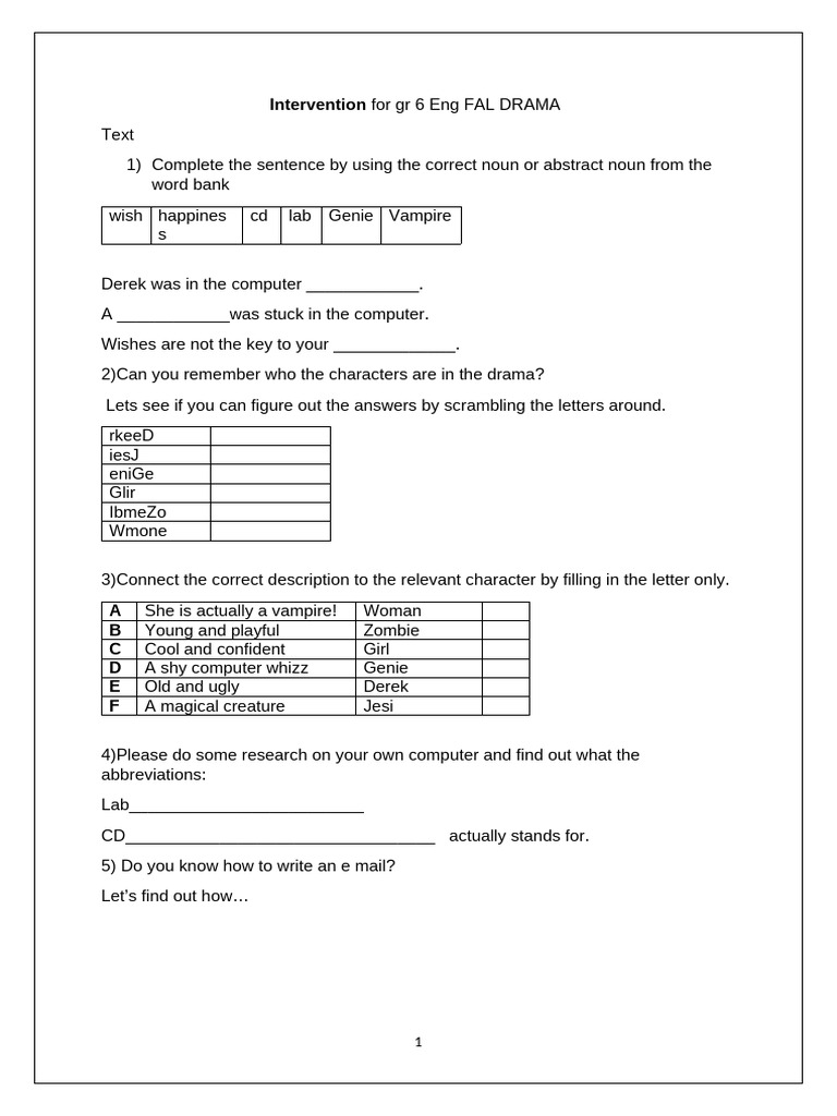 Intervention For GR 6 Eng FAL DRAMA | PDF