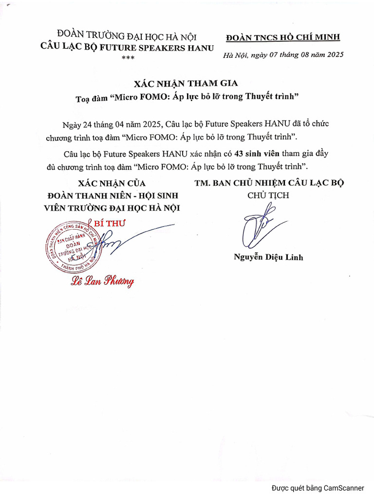 Minh Chứng Tham Gia Talkshow Micro FOMO | PDF
