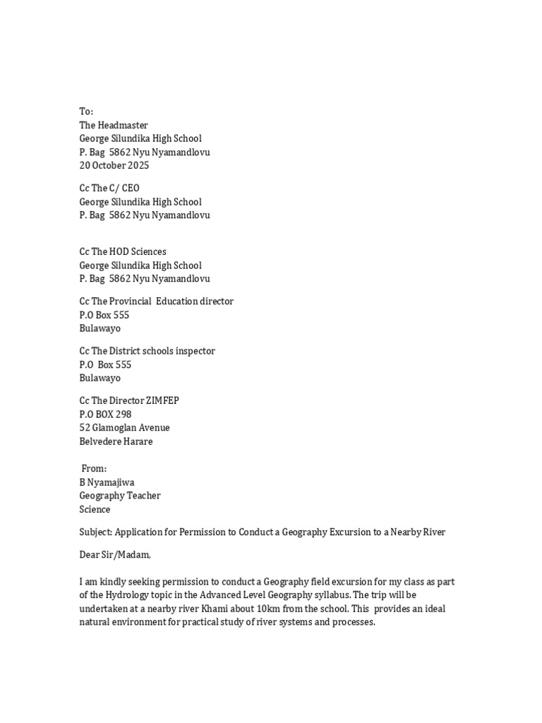 Application For Geography Excursion 072201 | PDF | River | Geography