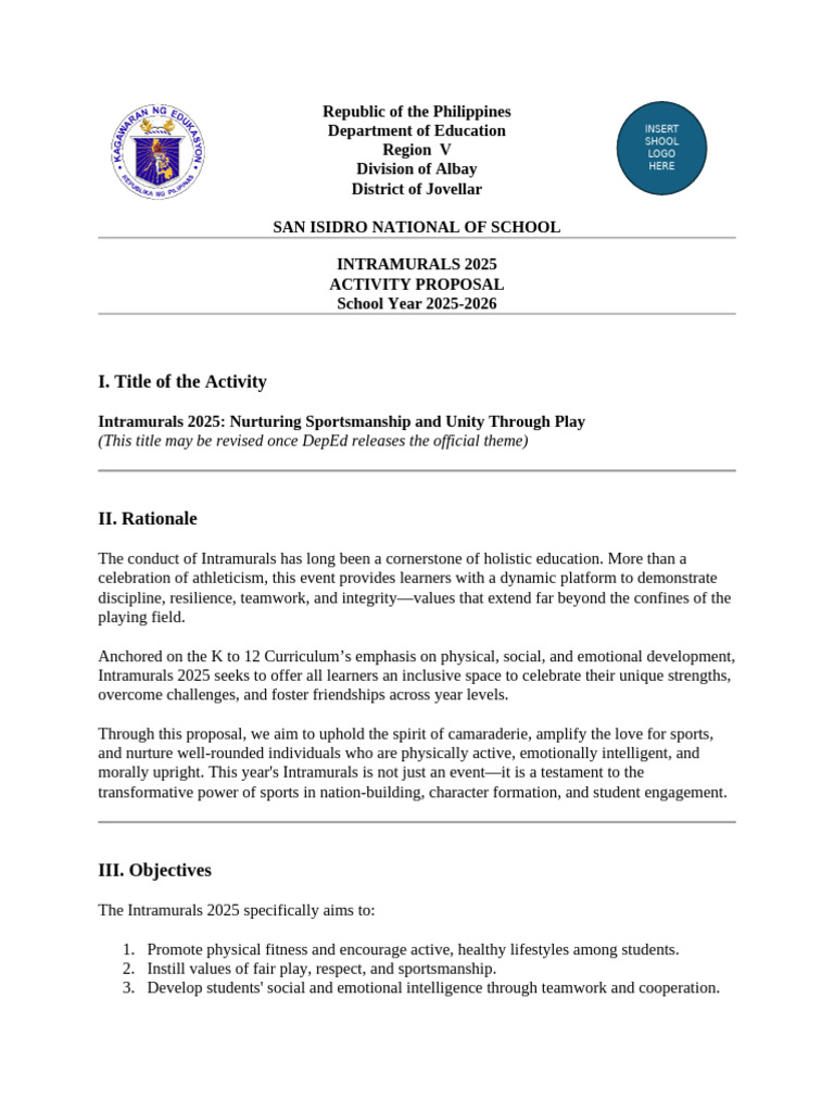 Intramurals 2025 Activity Proposal | PDF