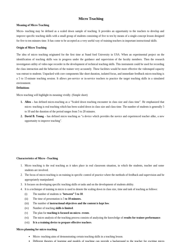 Micro Teaching: Techniques and Benefits | PDF | Lesson Plan | Teachers