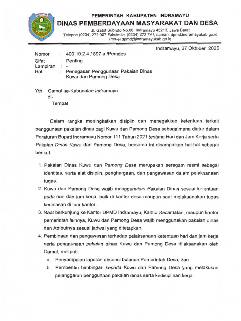 Penegasan Pakaian Kuwu Dan Pamong - 20251028 | PDF