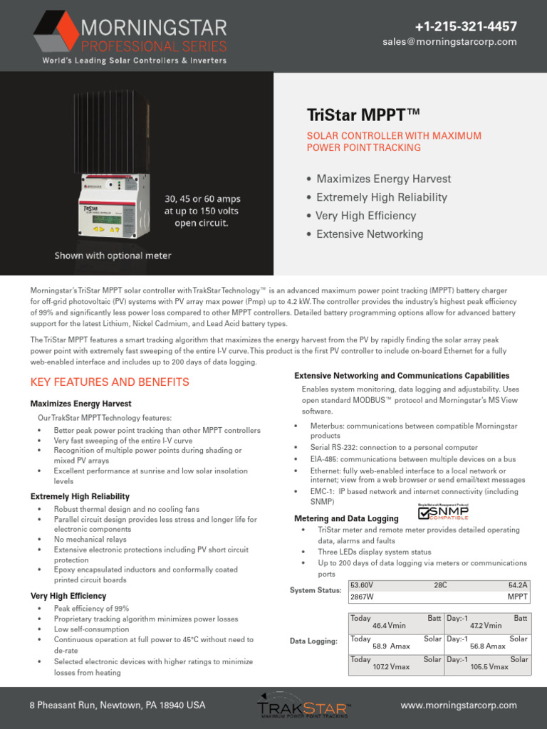 TriStar MPPT Solar Controller Overview | PDF | Photovoltaics ...