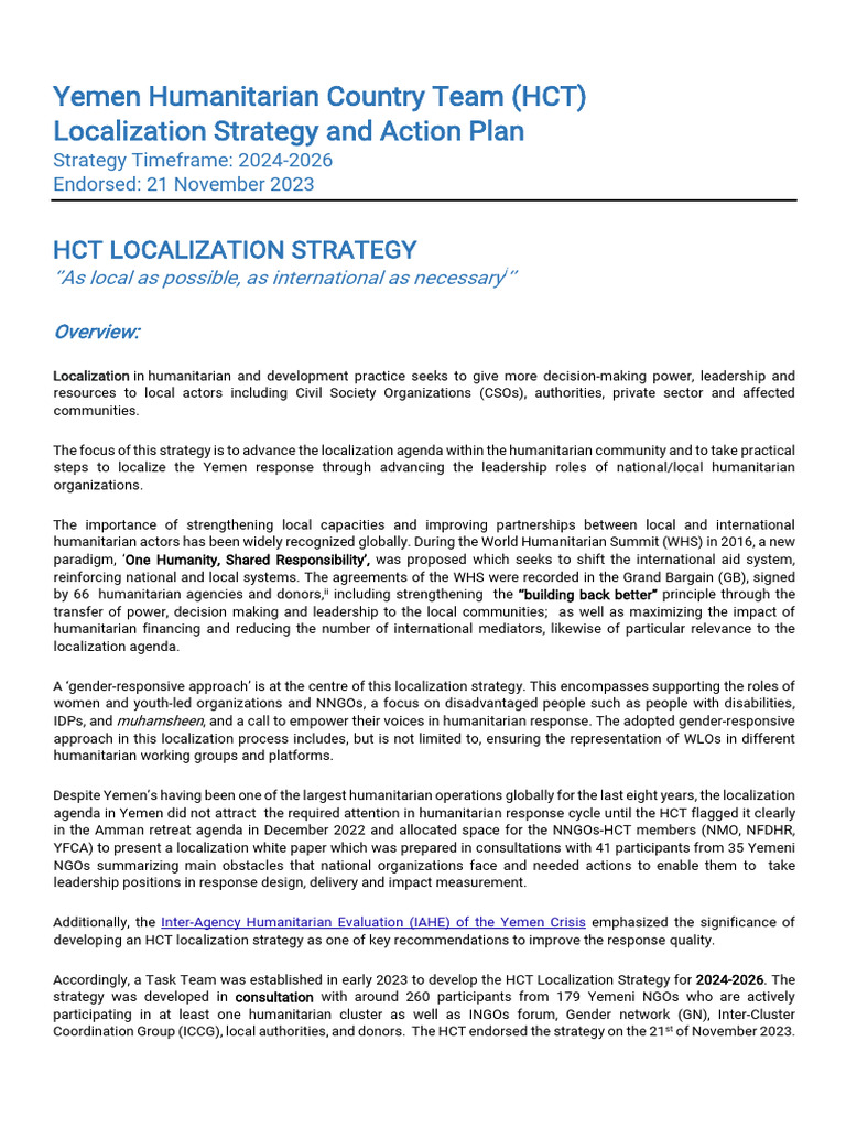 Yemen HCT Localization Strategy 2024-2026 | PDF | Humanitarian Aid ...
