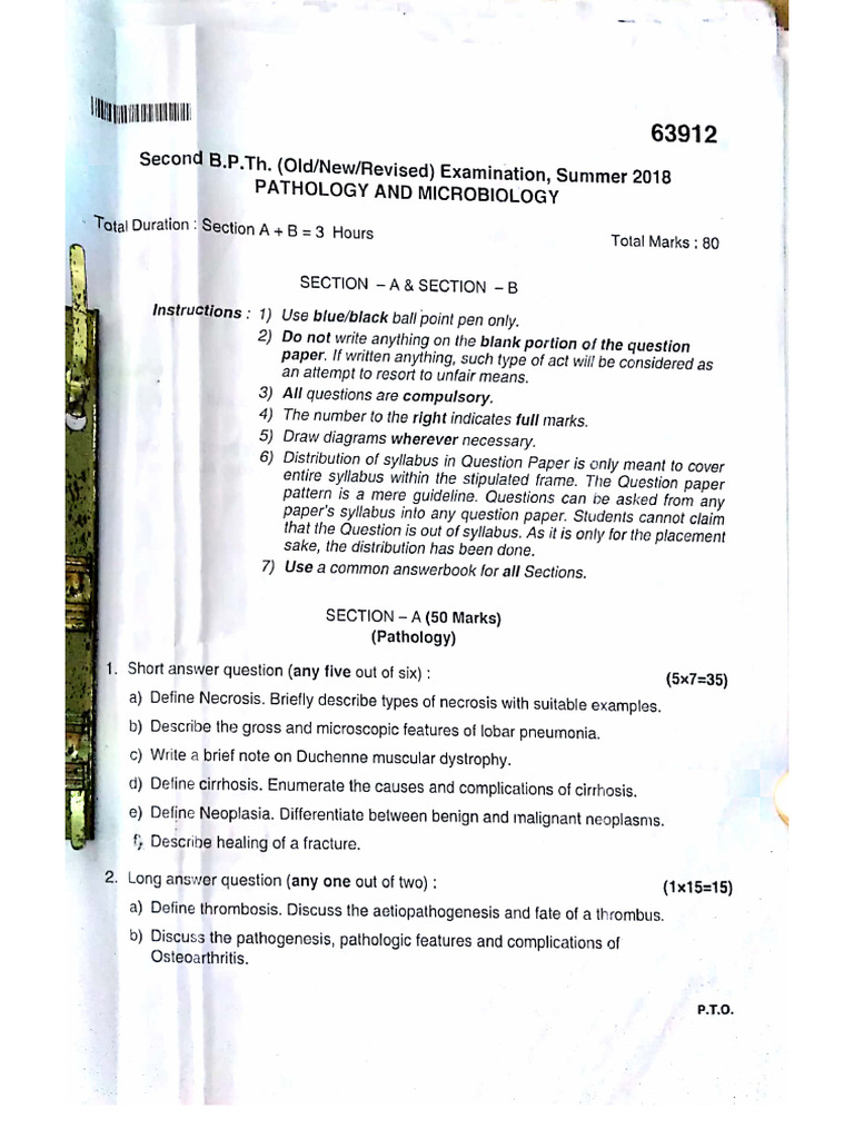 Microbiology & Pathology University Question Papers | PDF