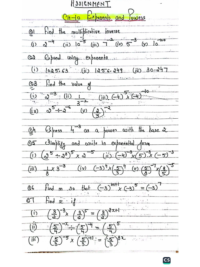 CH 10 Exponents and Powers | PDF