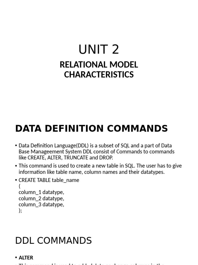 SQL and Data Definition Commands | PDF | Data Management | Data ...