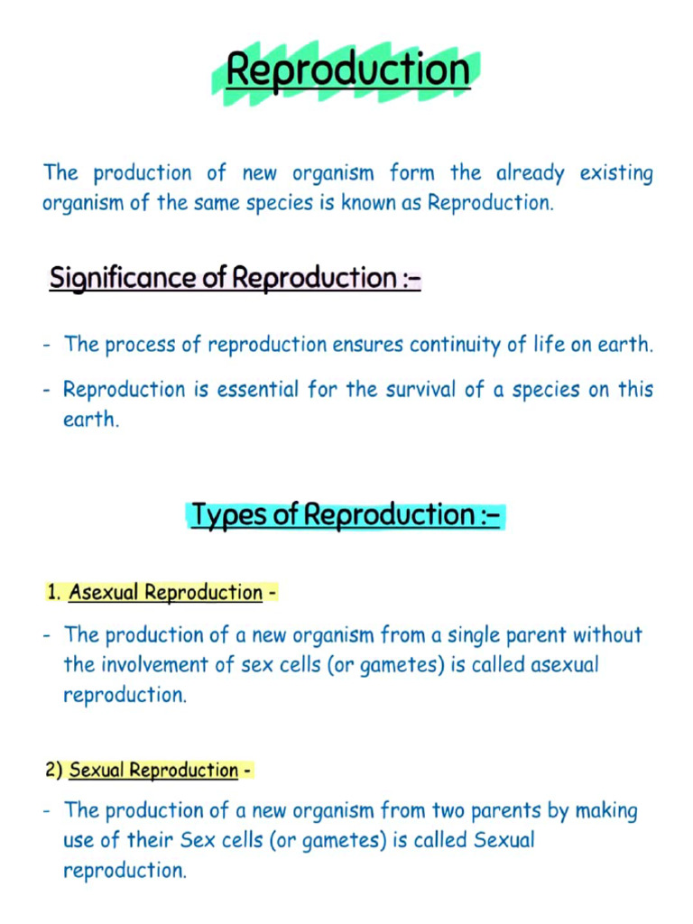 Class 10 Reproduction(Asexual Reproduction Reproduction) | PDF | Sexual ...