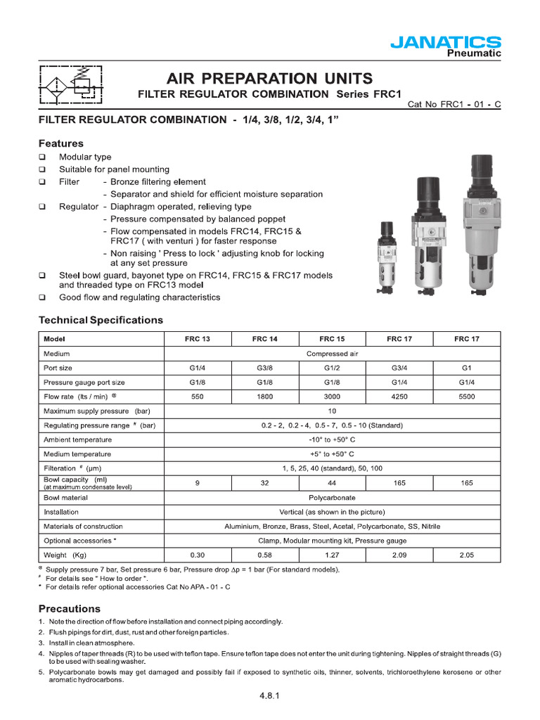 Air Filter Regulator Data Sheet | PDF