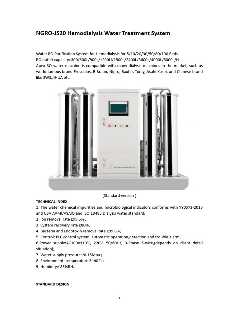 NGRO-JS20 Hemodialysis Water System | PDF | Hemodialysis | Water