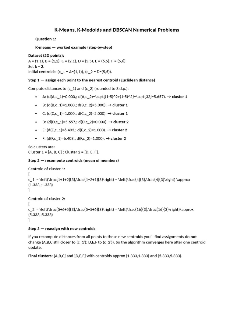 K Means Numerical Questions | PDF | Cluster Analysis | Computer Programming