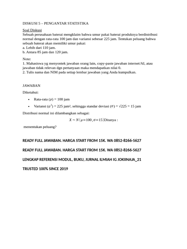 Diskusi 5 - Pengantar Statistika | PDF