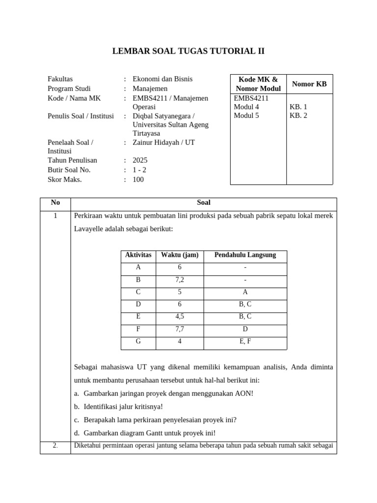 Tugas 2 - Manajemen Operasi | PDF