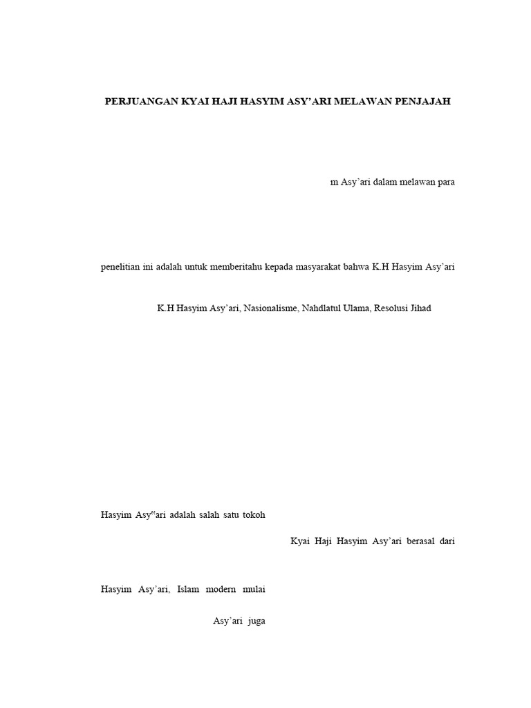 Ahla Itrotul Munifah - Perjuangan Kyai Haji Hasyim Asy'Ari Melawan Penjajah | PDF