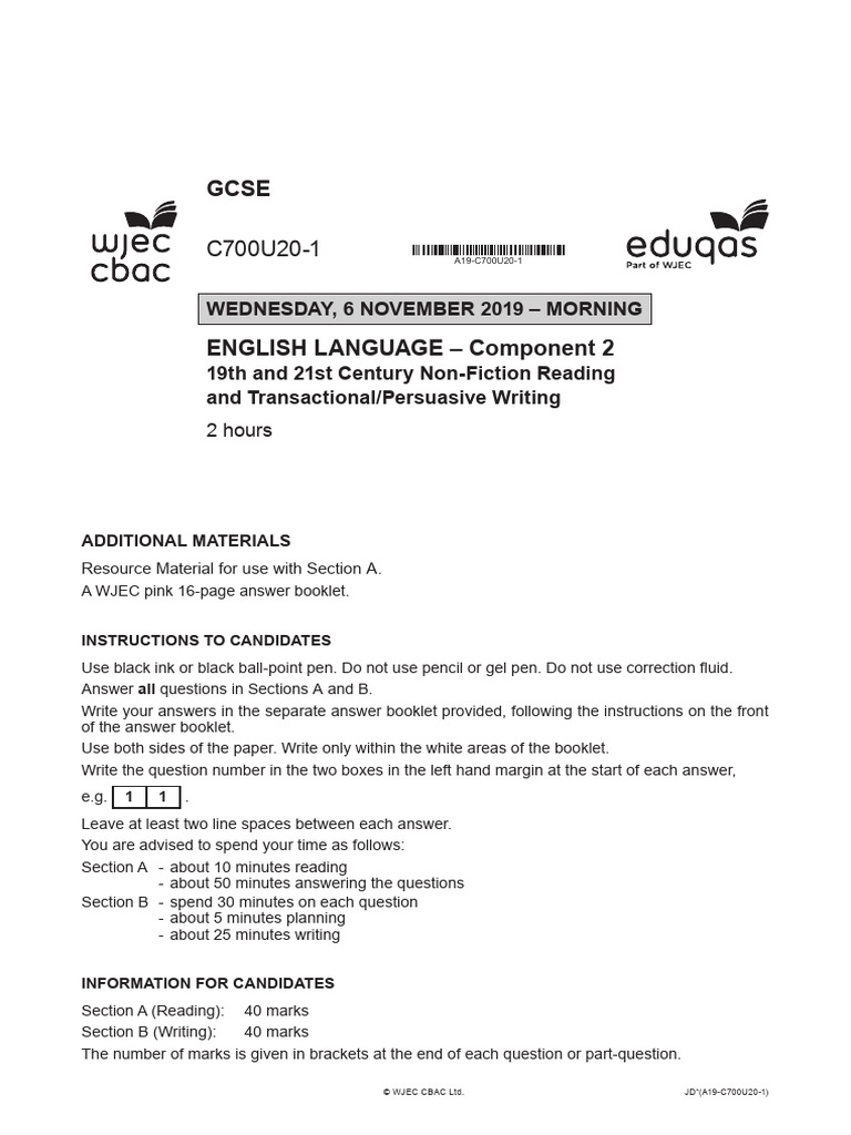 Eduquas P2 Questions 2019 | PDF