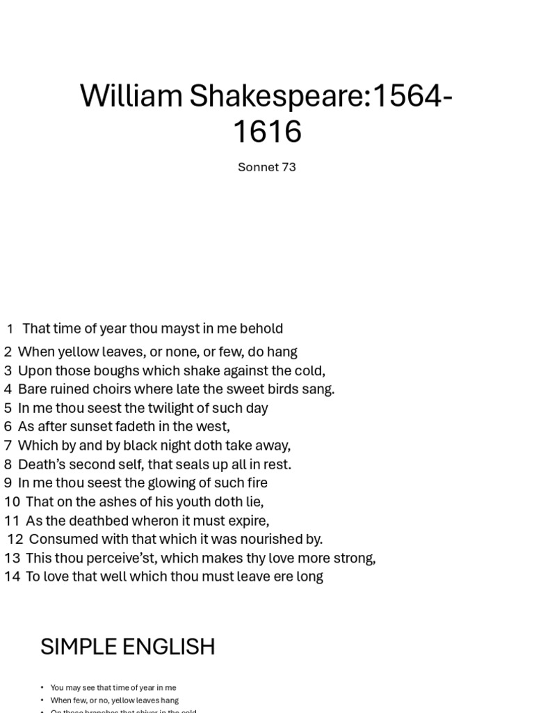 William Shakespeare Sonnet 73 | PDF